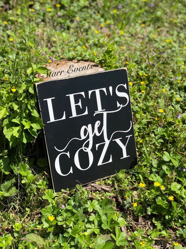 Lets get cozy sign Farmhouse Bedroom signs. Bedroom decor | Etsy