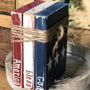 Patriotic Tier Tray 4th of July Decor. Mini Fourth of July Faux Books ...