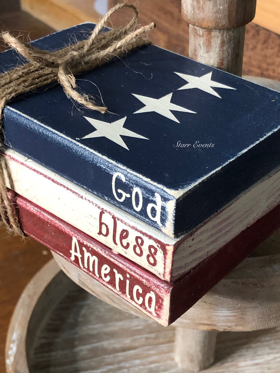 Patriotic Tier Tray 4th of July Decor. Mini Fourth of July Faux Books ...