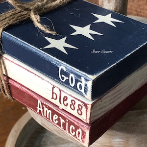 Patriotic Tier Tray 4th of July Decor. Mini Fourth of July Faux Books ...