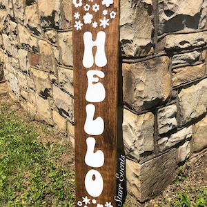 Retro Hello Sign. Hello Porch Signs Vertical Hello Sign. Front Porch ...