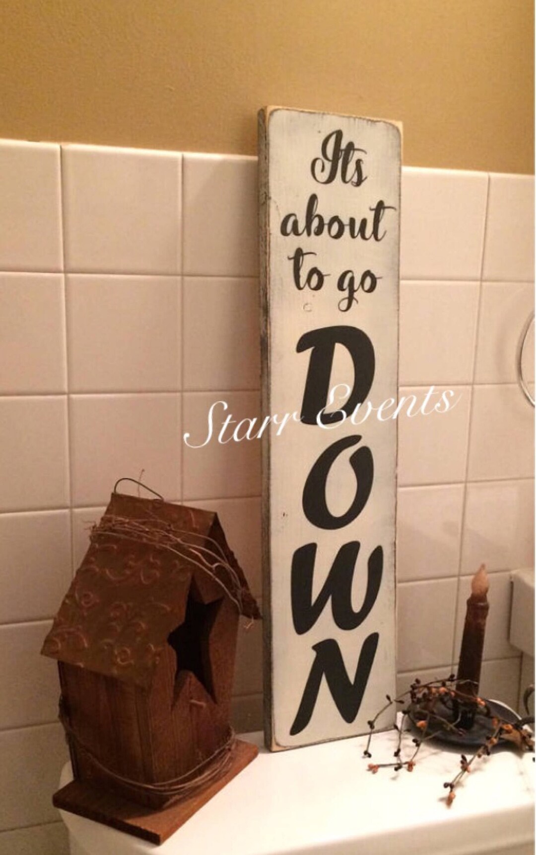 Funny Bathroom Signs. It's About to Go Down. Rustic Bathroom Decor ...