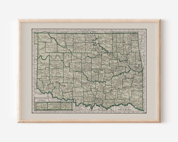 Oklahoma City Vintage Map Print, Geological Elevation Vertical Wall Art ...