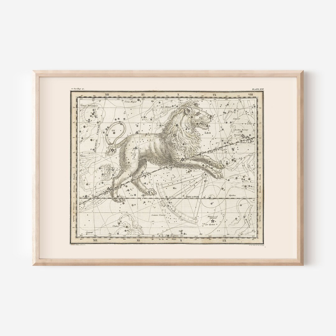 LEO SIGN MAP Print, Zodiac Sign Print, Professional Reproduction ...