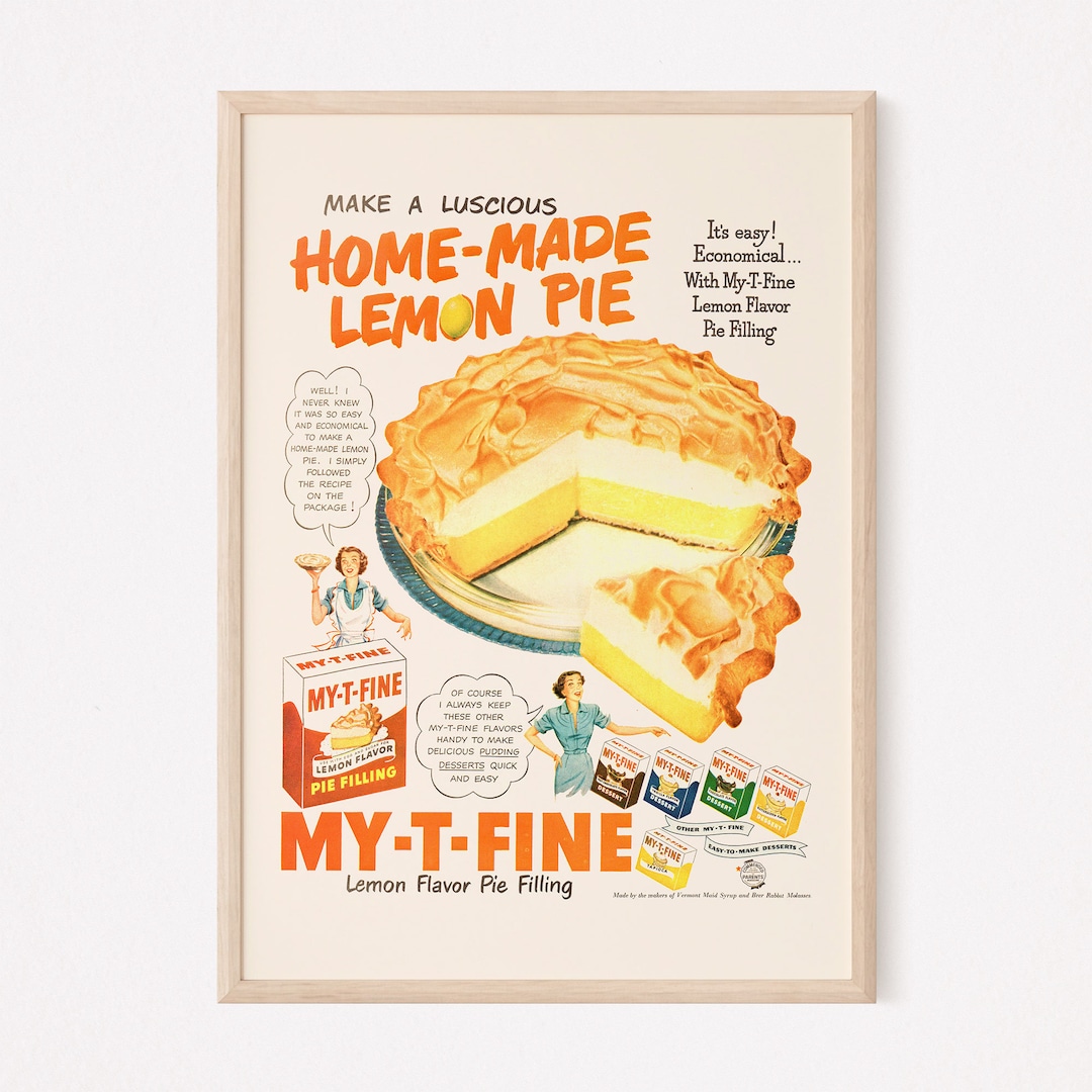 RETRO PIE AD, Vintage Cooking Ad, Mid-century Poster Classic Baking Ad ...