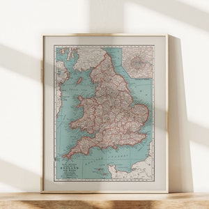 VINTAGE ENGLAND MAP, Vintage Map of England Wall Art, Vintage Map ...