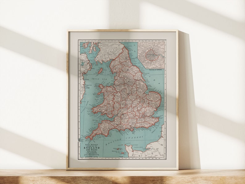 VINTAGE ENGLAND MAP Vintage Map of England Wall Art - Etsy