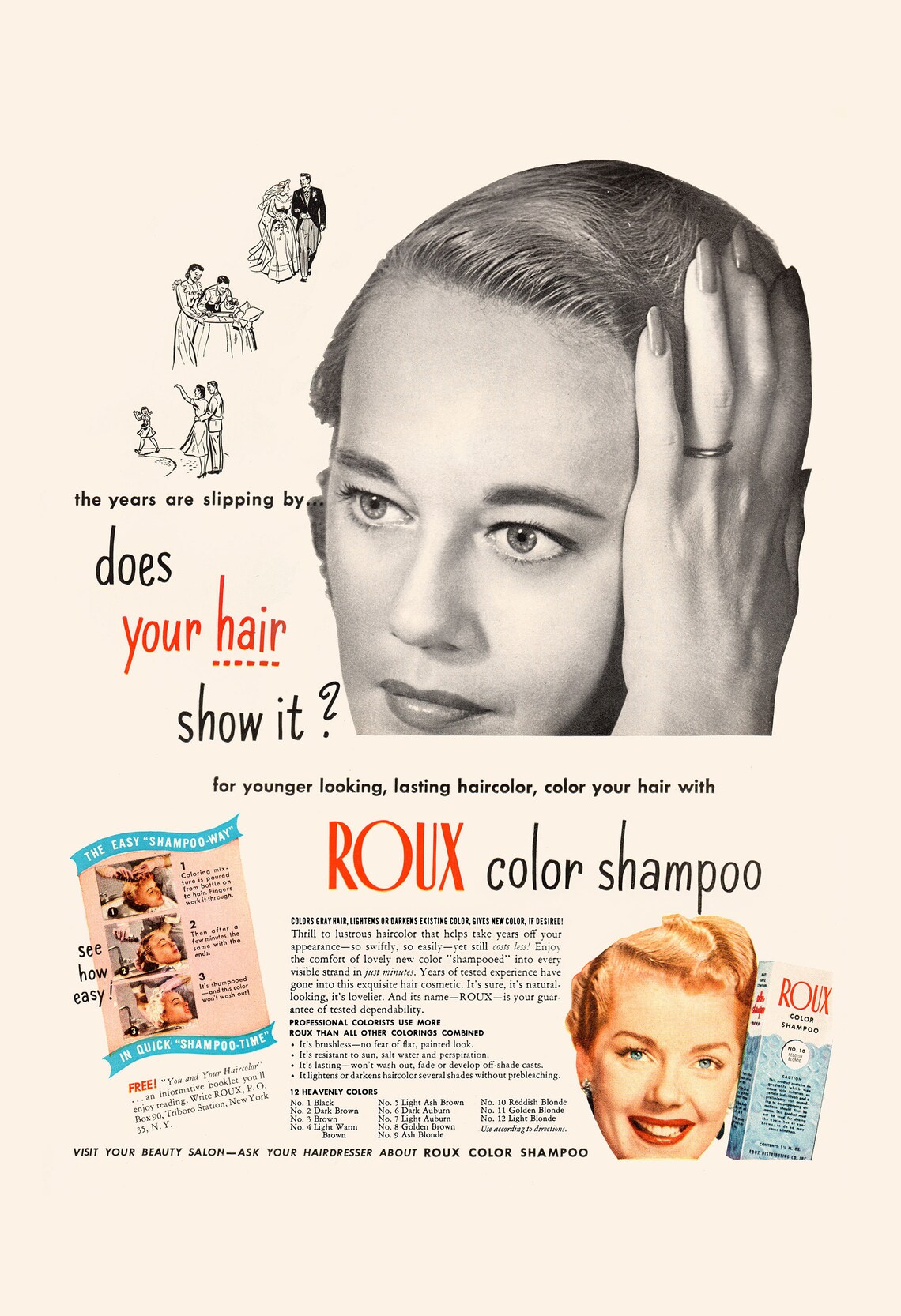 VINTAGE SHAMPOO AD, Kitsch Retro Ad, Mid-century Poster Roux Shampoo Ad ...