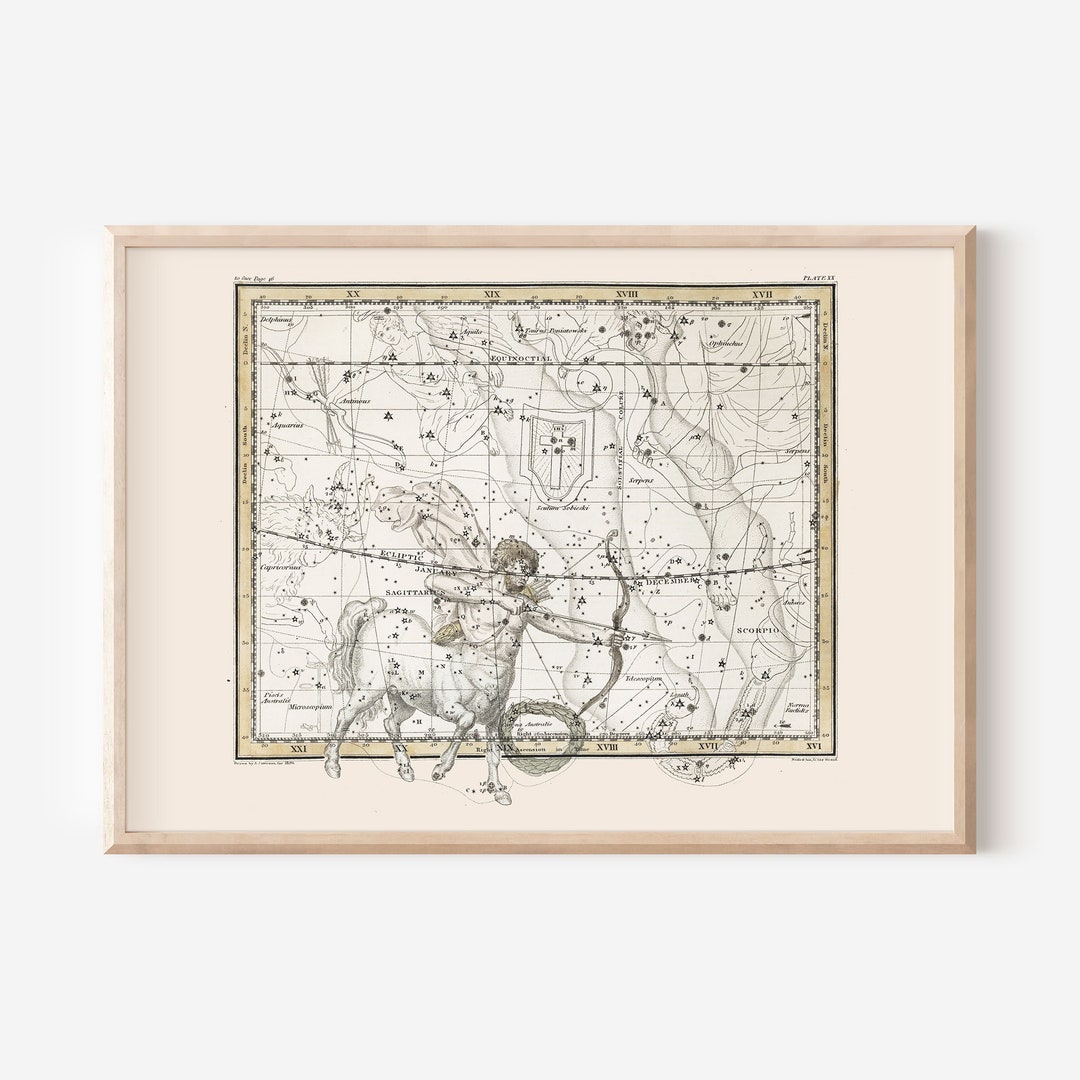 SAGITTARIUS SIGN MAP Print, Zodiac Map Print, Professional Reproduction ...