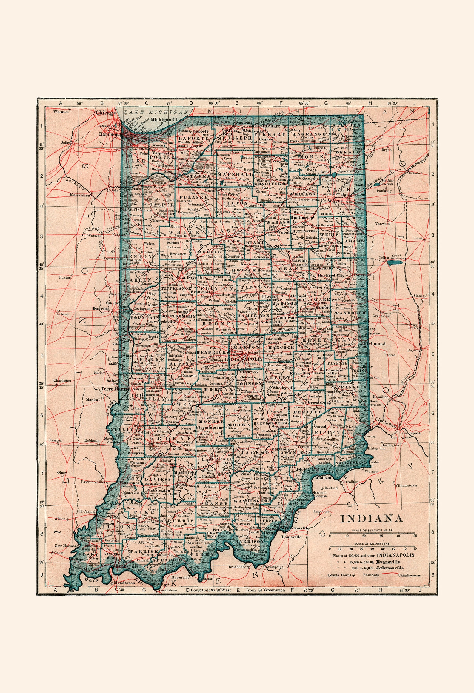OLD INDIANA MAP Vintage Map of Indiana Retro Travel Wall - Etsy