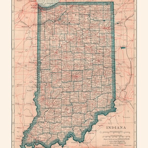 OLD INDIANA MAP, Vintage Map of Indiana, Retro Travel Wall Art ...