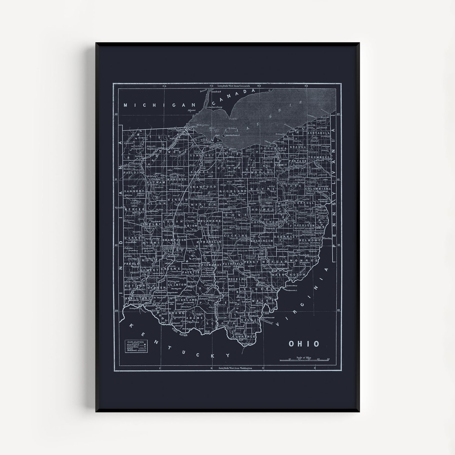 STATE of OHIO MAP Blueprint Map of Ohio State Vintage Map - Etsy Canada