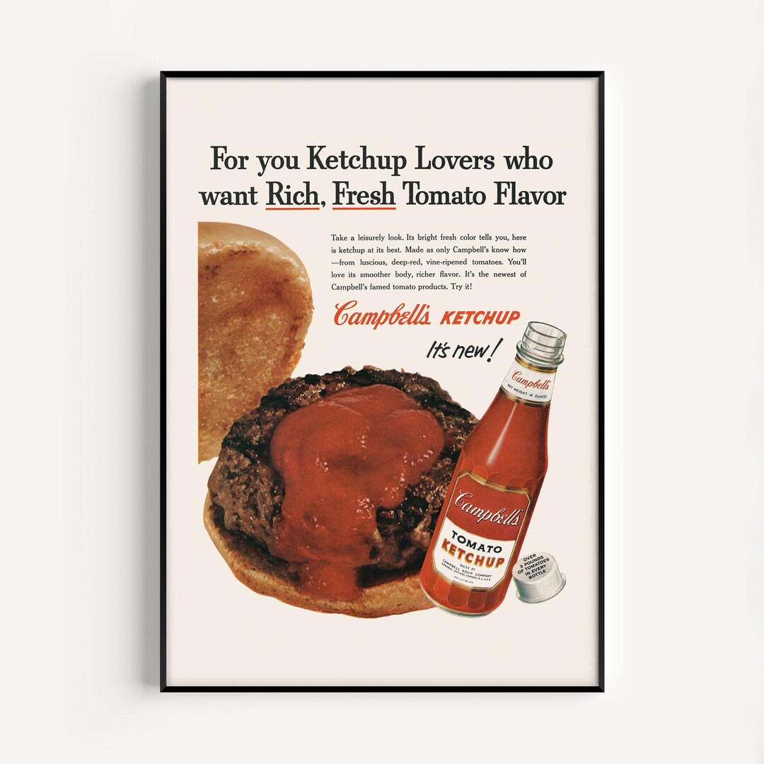 CLASSIC KETCHUP AD, Vintage Ad Print, Ketchup in Bottle, Retro 1950s ...