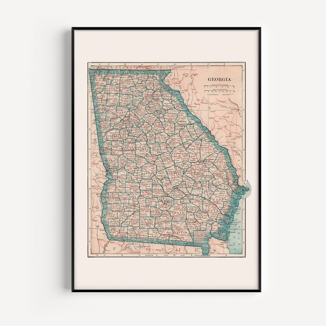 OLD GEORGIA MAP, Vintage Map of Georgia State, Retro Map Wall Art ...