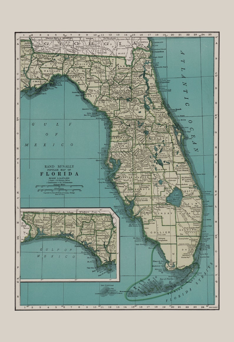 FLORIDA MAP PRINT Vintage Map of Florida Old Map Print - Etsy
