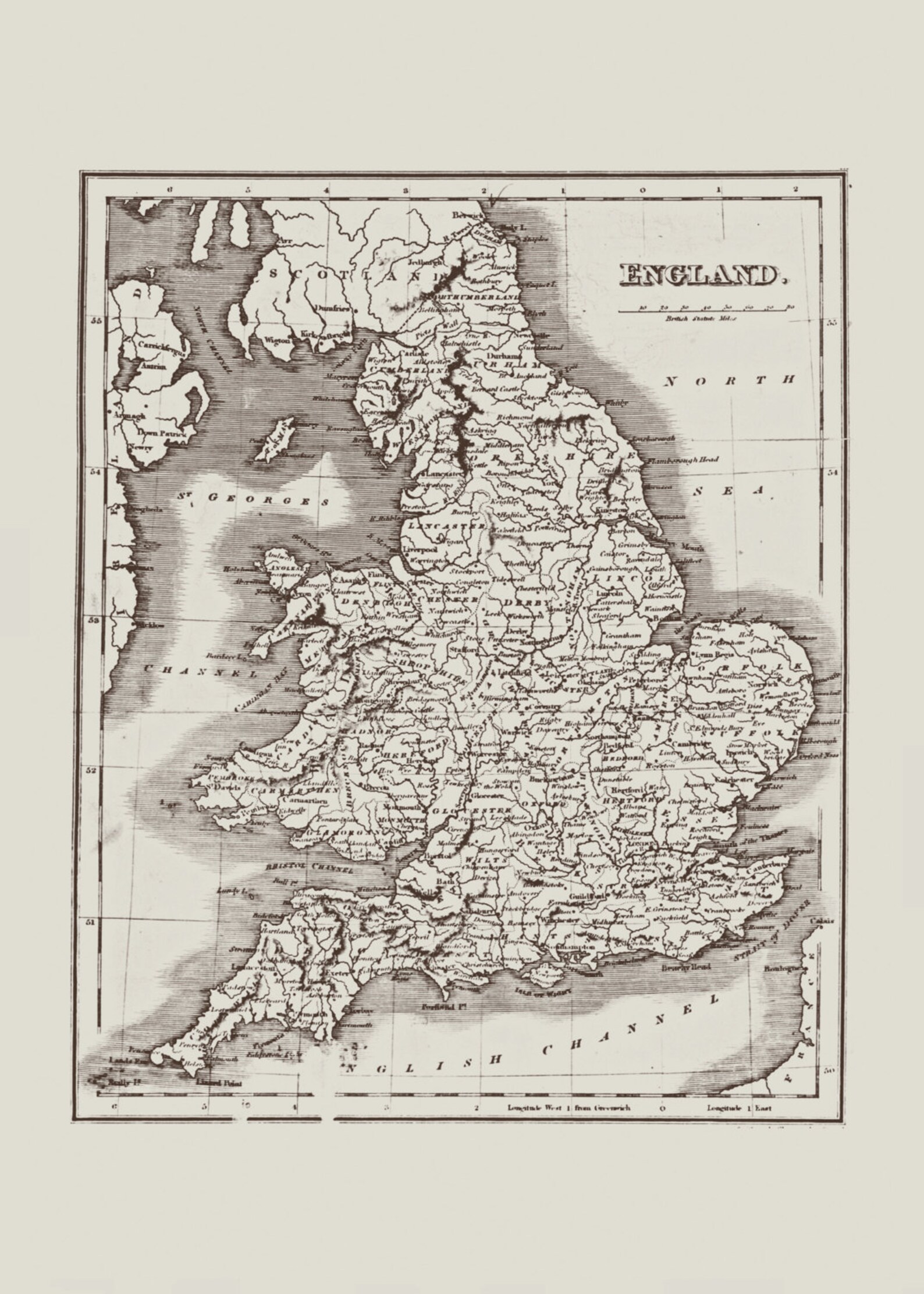VINTAGE ENGLAND MAP Retro Map of England Minimalist England | Etsy
