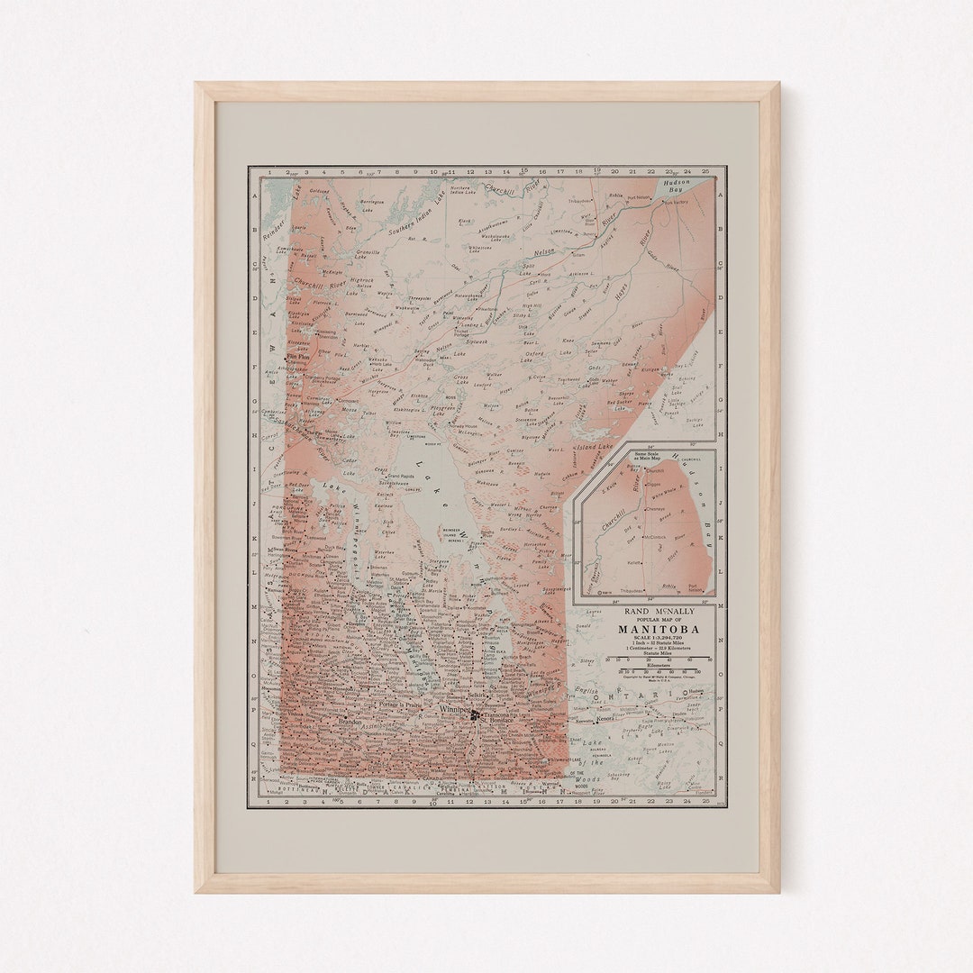 MANITOBA CANADA MAP, Vintage Map of Manitoba, Canada Wall Art, Vintage ...