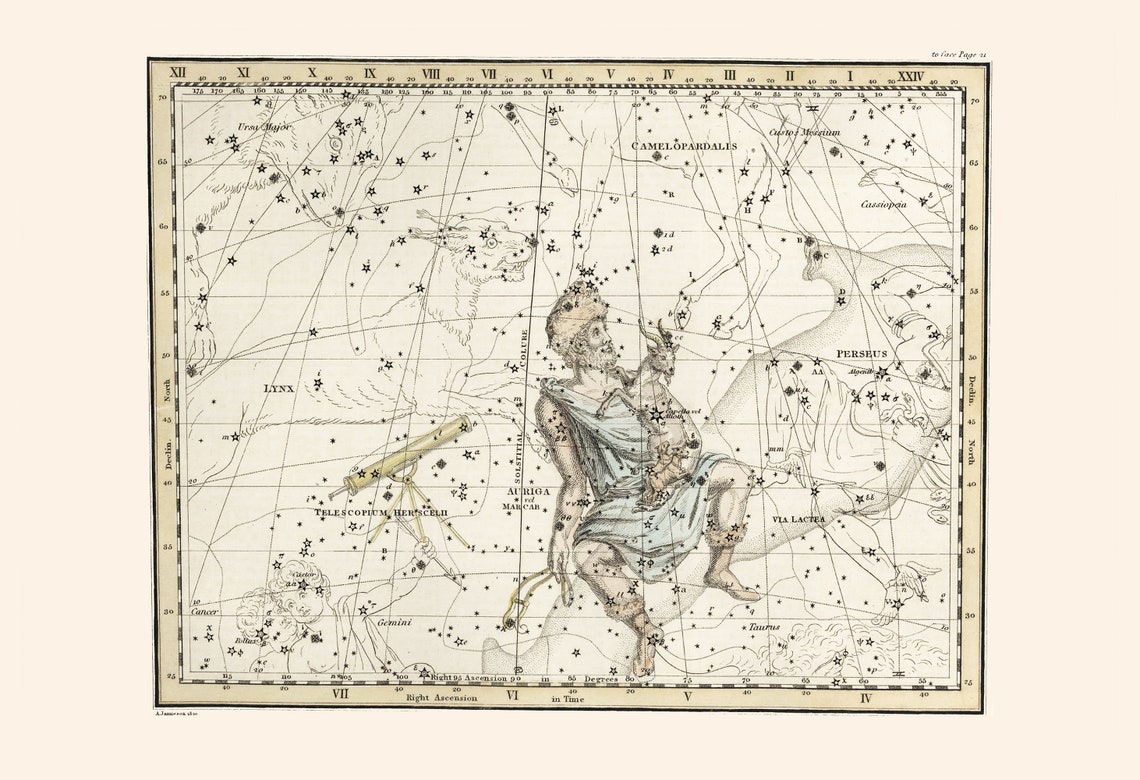 ZODIAC Map Art Print AURIGA Map Print Professional - Etsy