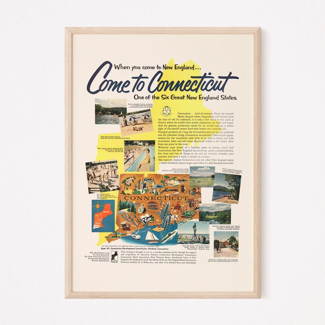 Connecticut RETRO TRAVEL AD, Retro Mid-century Ad, Vintage Travel Ad ...