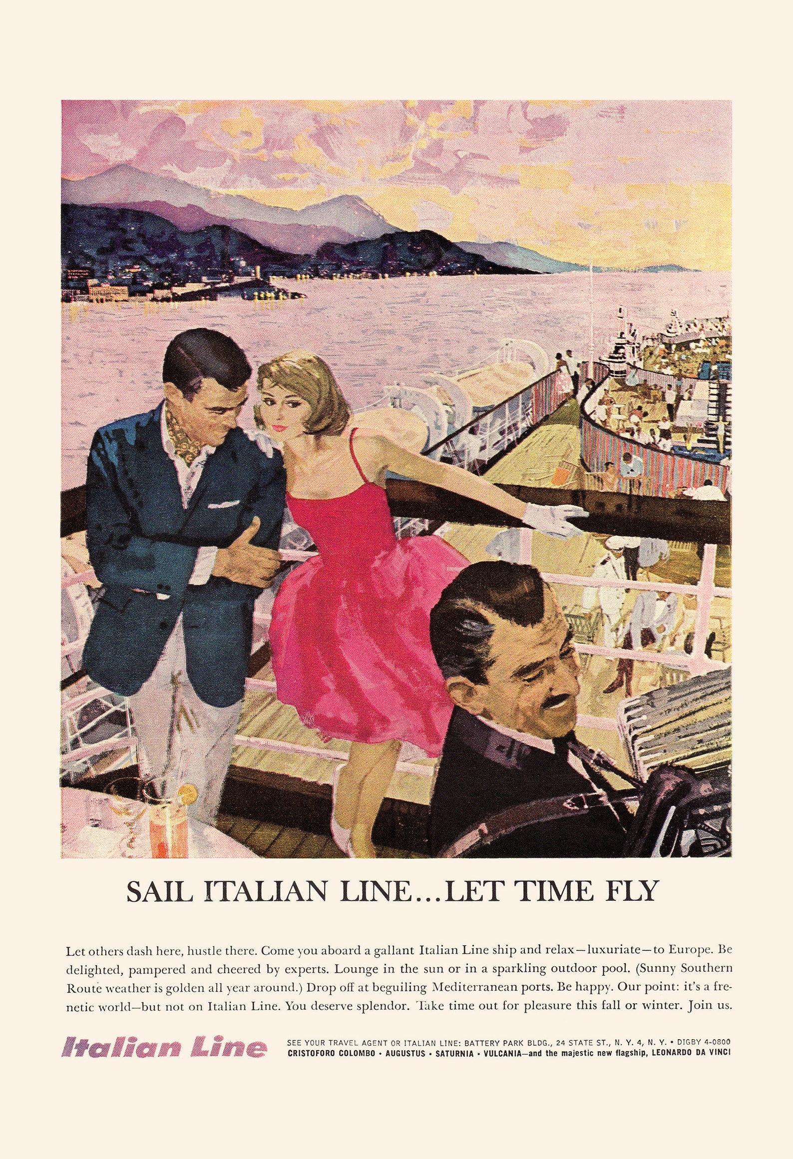 VINTAGE ITALY TRAVEL Ad Retro Mid-century Cruise Line Ad - Etsy