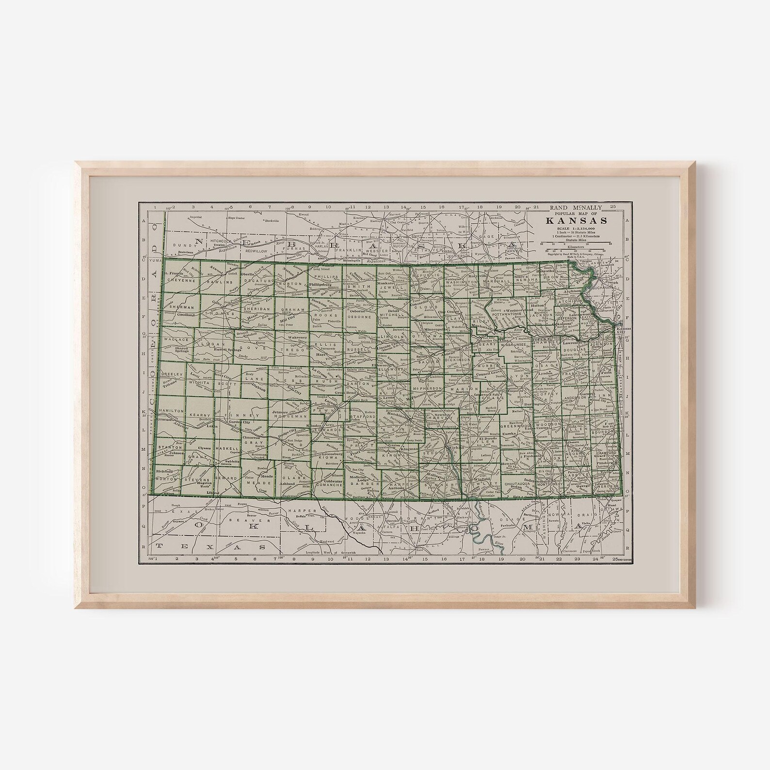 KANSAS MAP PRINT, Vintage Map of Kansas, Old Map Print, Vintage Wall ...