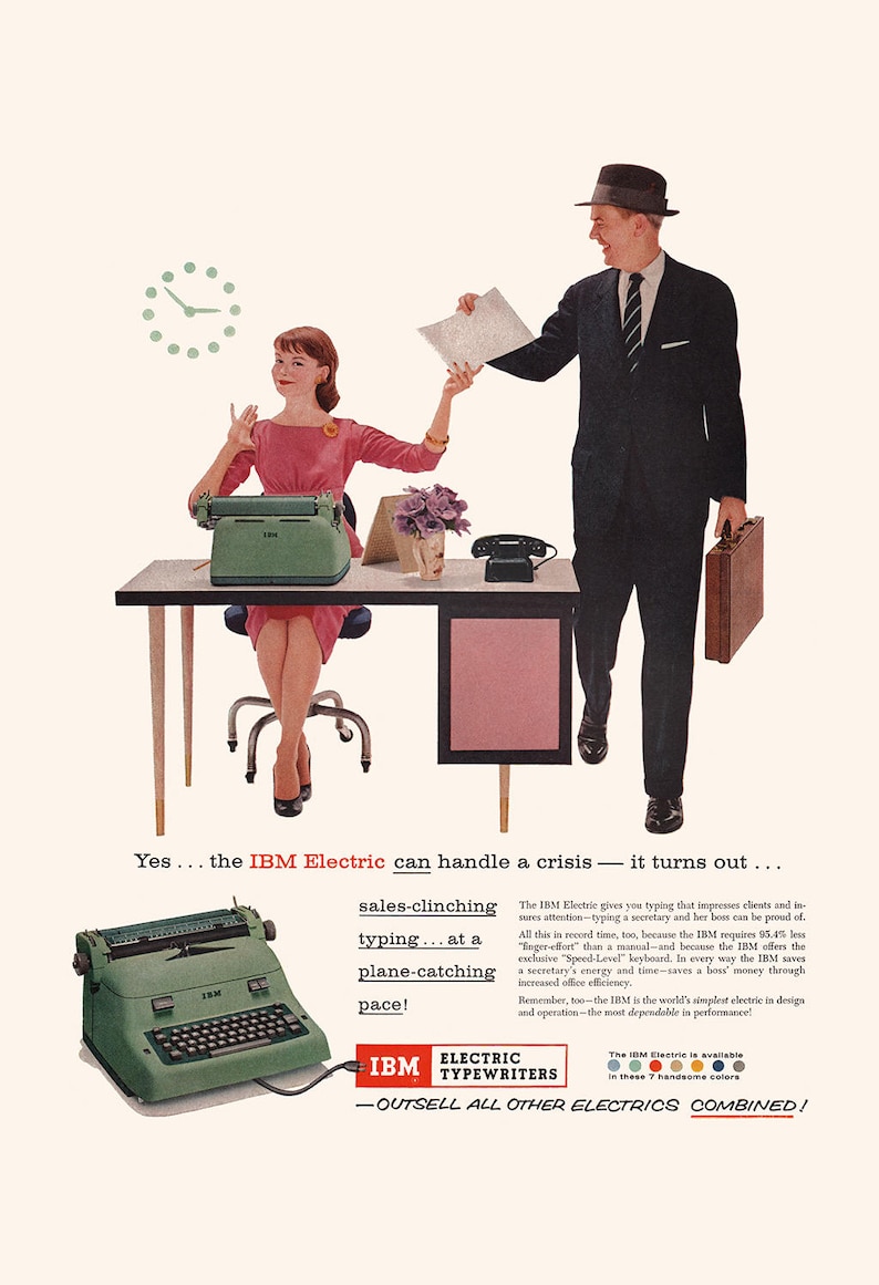 VINTAGE SECRETARY POSTER Retro Office Poster Typewriter | Etsy