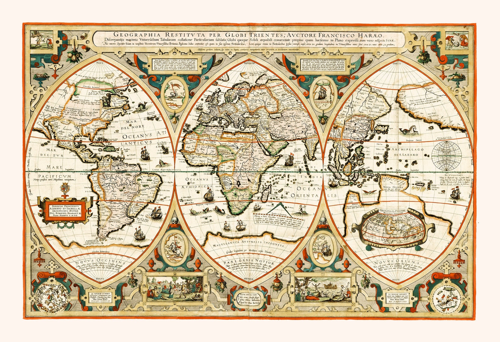 ANTIQUE WORLD MAP 1618 Franciscus Haraeus Map Antique Map - Etsy