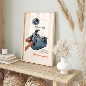 RETRO TYPEWRITER POSTER, 1950s Typewriter Print, Blue Typewriter Poster ...