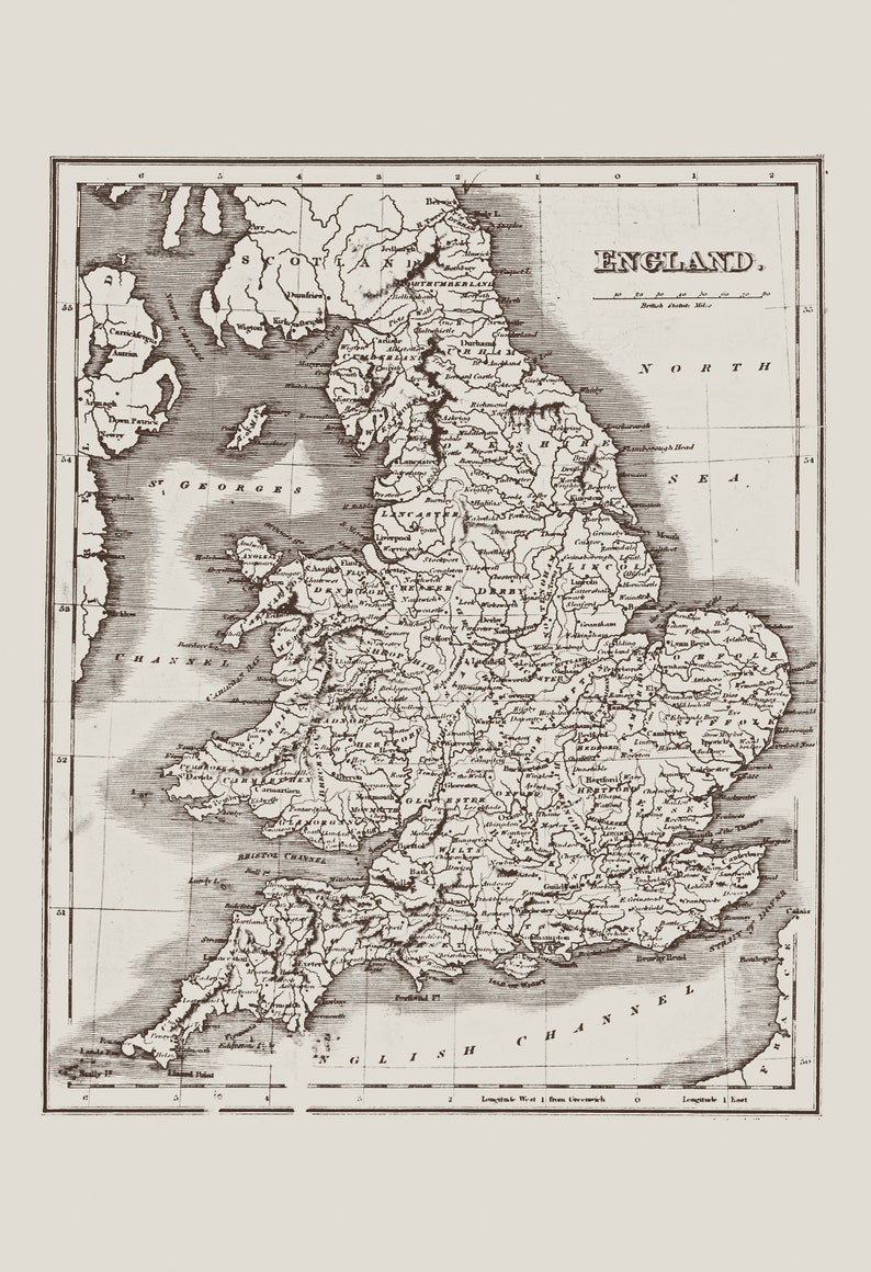 VINTAGE ENGLAND MAP Retro Map of England Minimalist England - Etsy