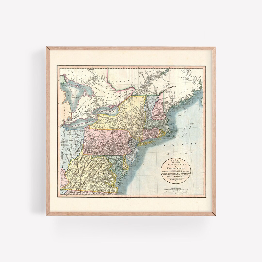 Antique Map of the NEW ENGLAND Antique Wall Art, Early American Map ...