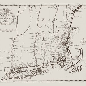 ANTIQUE NEW ENGLAND Wall Art, New England Map, Antique Americana ...