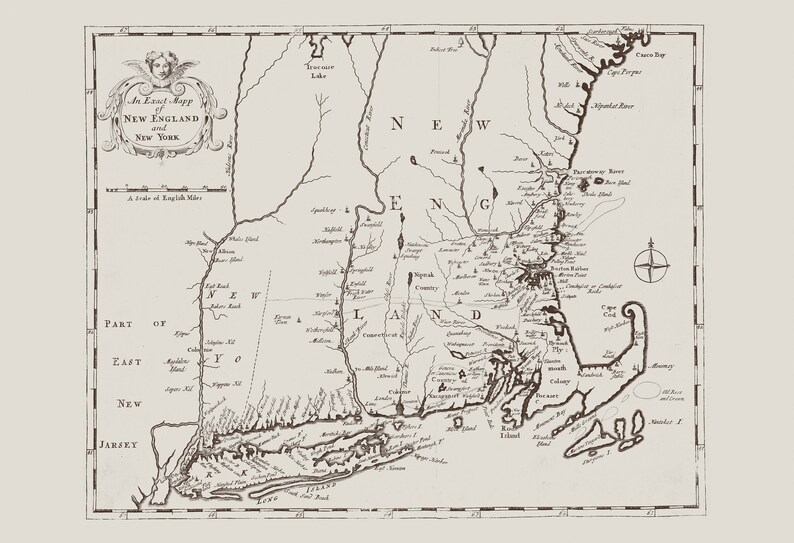 ANTIQUE NEW ENGLAND Wall Art New England Map Antique - Etsy