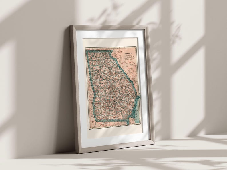 OLD GEORGIA MAP, Vintage Map of Georgia State, Retro Map Wall Art ...