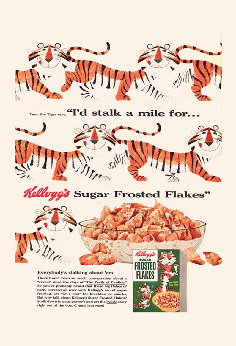 BREAKFAST CEREAL AD Retro Mid-century Ad Vintage Kitchen | Etsy