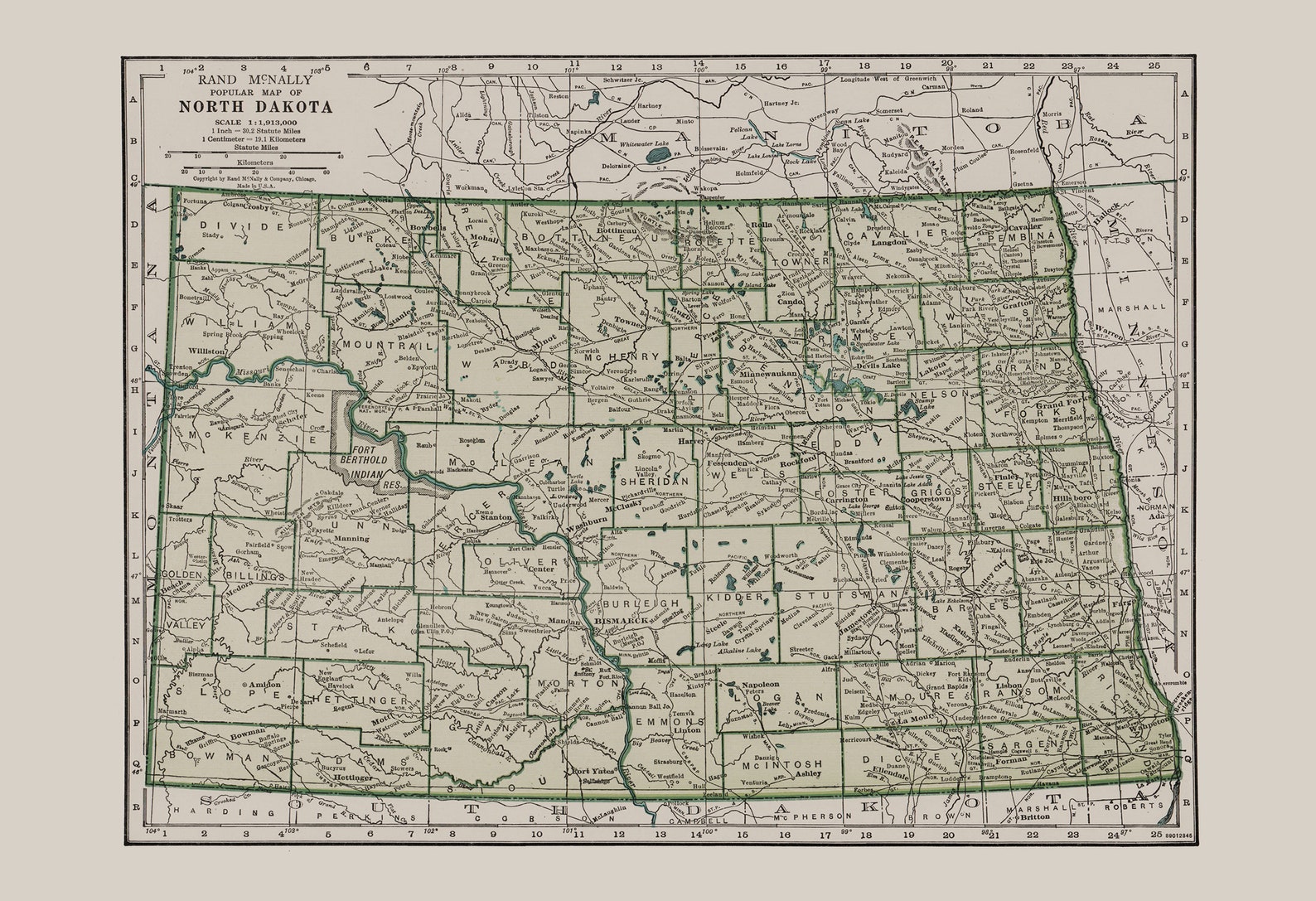 NORTH DAKOTA MAP Vintage Map of North Dakota Wall Art - Etsy