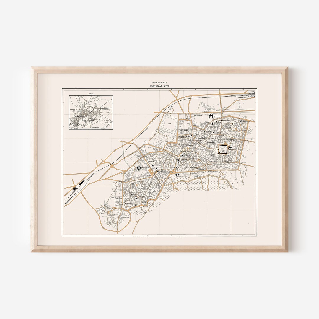 ANCIENT PESHAWAR MAP, Map of Peshawar, Historical Pakistan Map, Antique ...