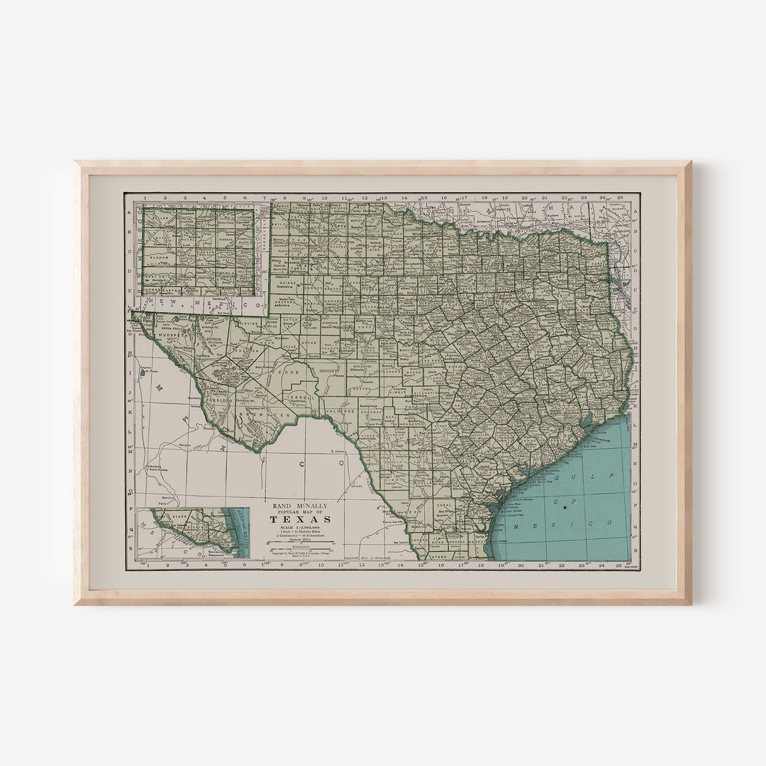 VINTAGE TEXAS MAP, Vintage Map of Texas, Antique Map Print, Historical ...