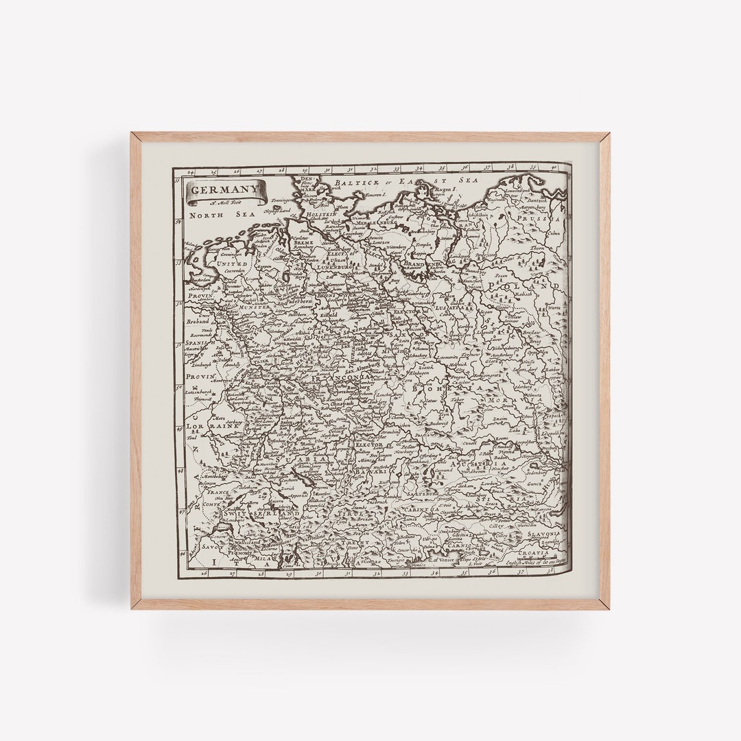 ANTIQUE GERMAN MAP, Antique Historical Germany Map, Square Poster ...
