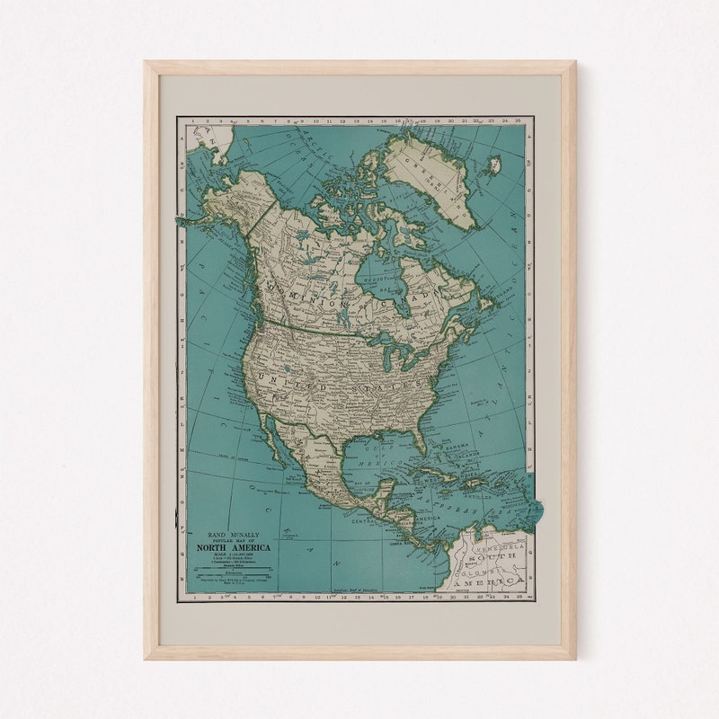 Vintage Map of North America - Etsy