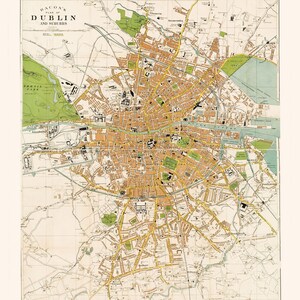VINTAGE DUBLIN MAP, Antique Map of Ireland, Professional Reproduction ...