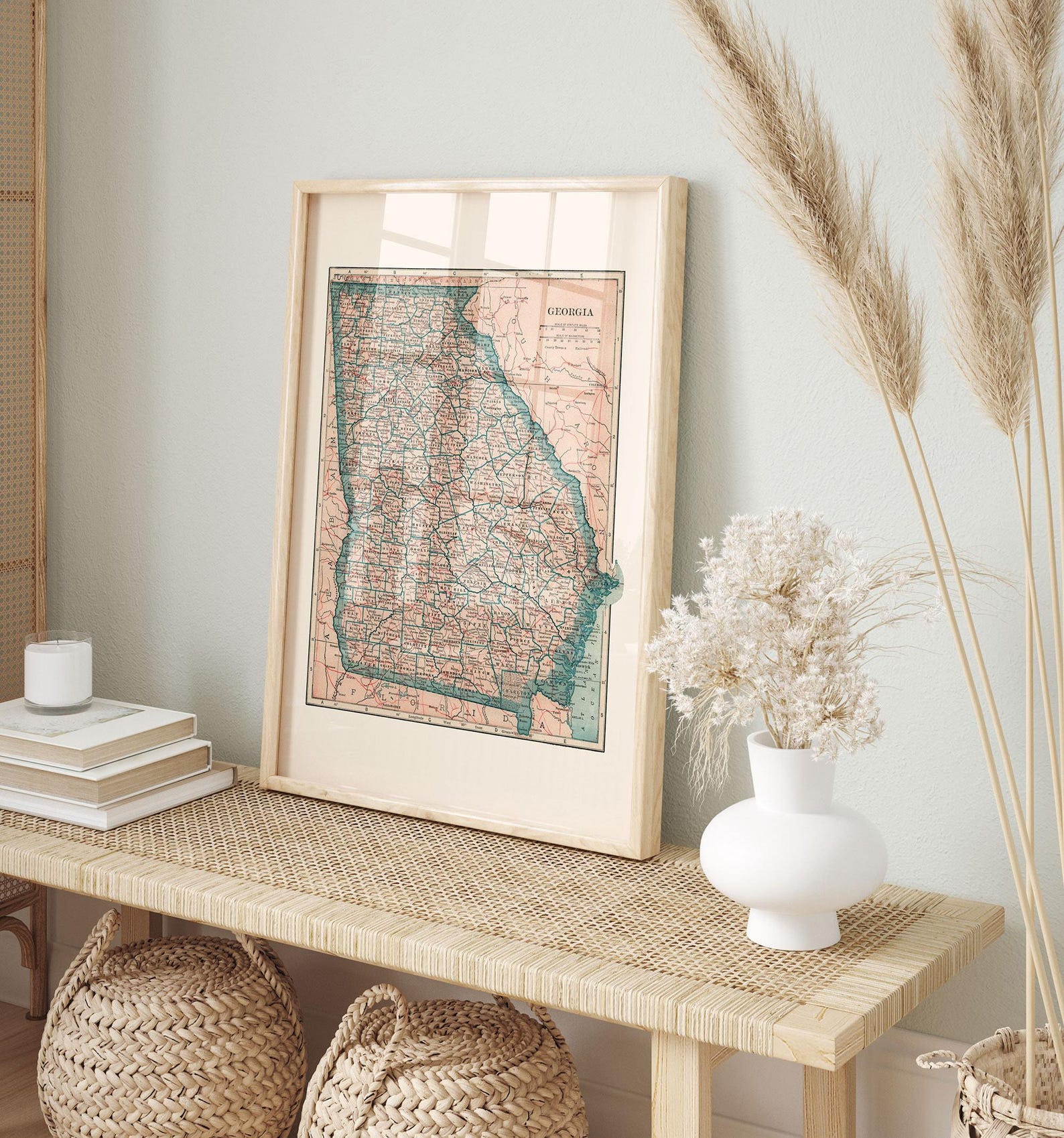OLD GEORGIA MAP, Vintage Map of Georgia State, Retro Map Wall Art ...