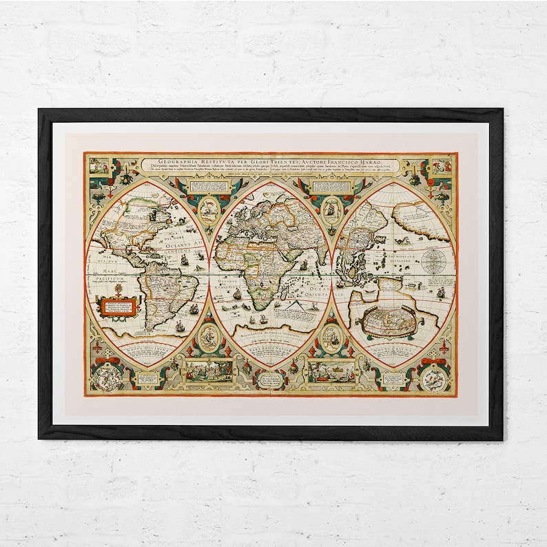 ANTIQUE WORLD MAP 1618 Franciscus Haraeus Map Antique Map | Etsy