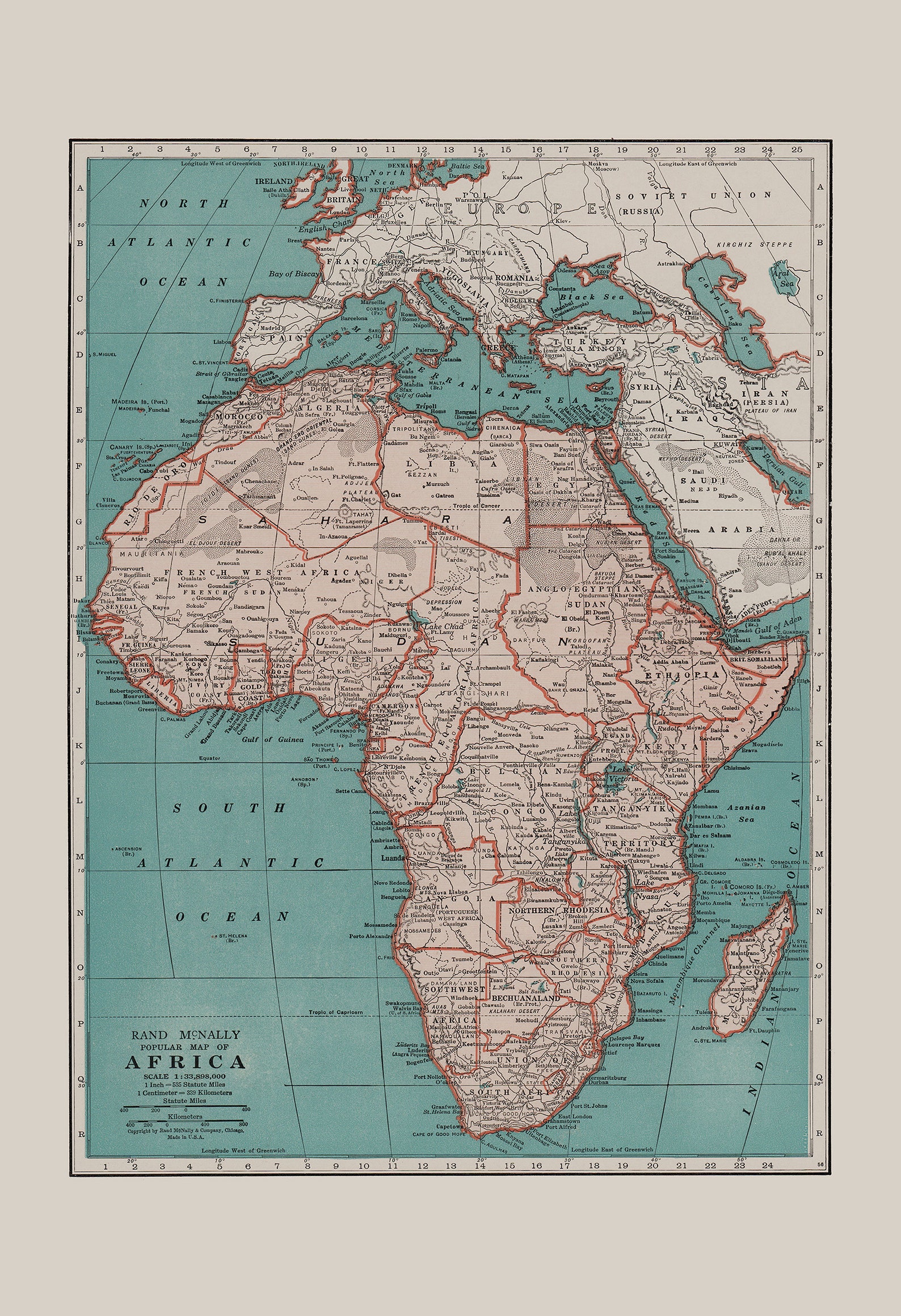 MAP OF AFRICA Vintage Africa Map Wall Art Vintage Map - Etsy