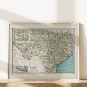 VINTAGE TEXAS MAP, Vintage Map of Texas, Antique Map Print, Historical ...