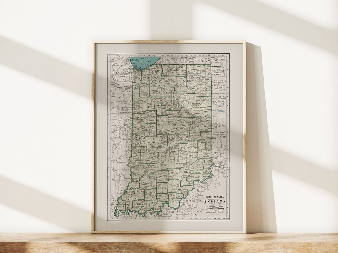INDIANA MAP PRINT Vintage Map of Indiana Old Map Print - Etsy