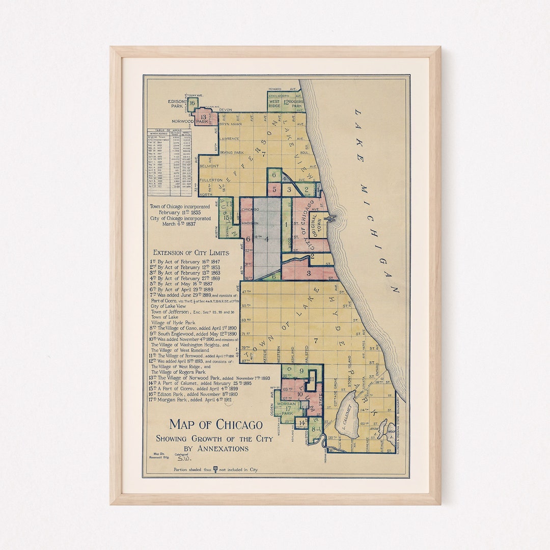 CHICAGO VINTAGE MAP, Retro Map of Chicago, Antique Chicago Map ...