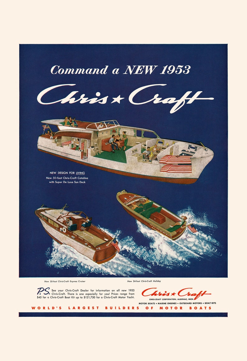 MOTOR BOATS POSTER Vintage Ad Print 1950s Boat Ad Classic - Etsy