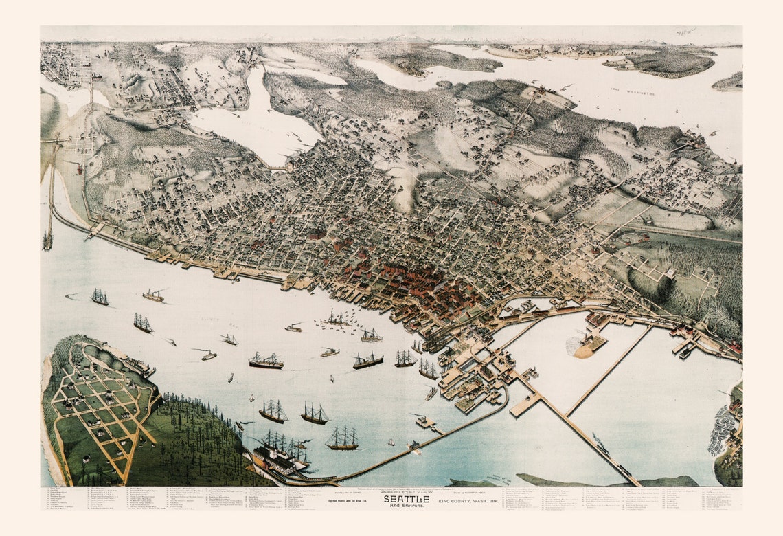 Vintage SEATTLE Map Print Antique Wall Art Vintage Map of - Etsy