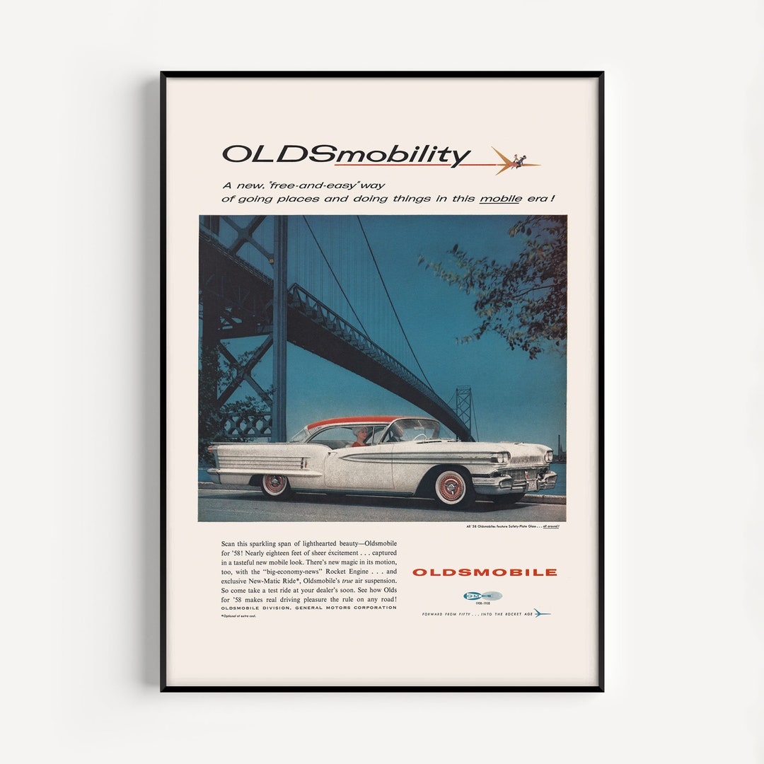 RETRO CAR POSTER, 1950s Car Ad Print, White Car Poster, Garage Wall ...