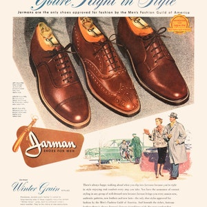 VINTAGE LEATHER SHOES Ad, Retro Men Shoes Ad, Vintage Mens Fashion Ad ...